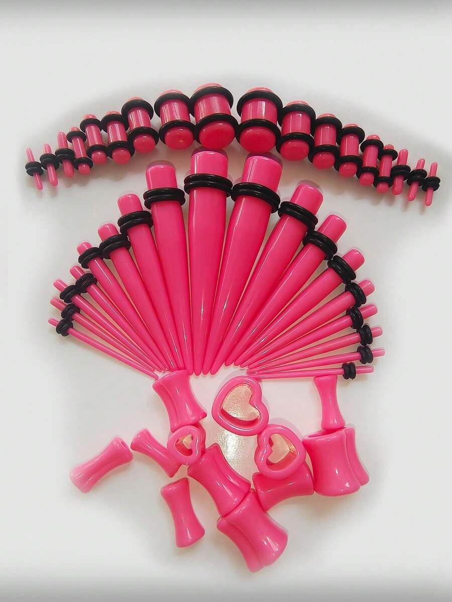 48pcs Transparent Purple Heart Shaped Ear Plugs, Acrylic Ear Gauges Kit ...