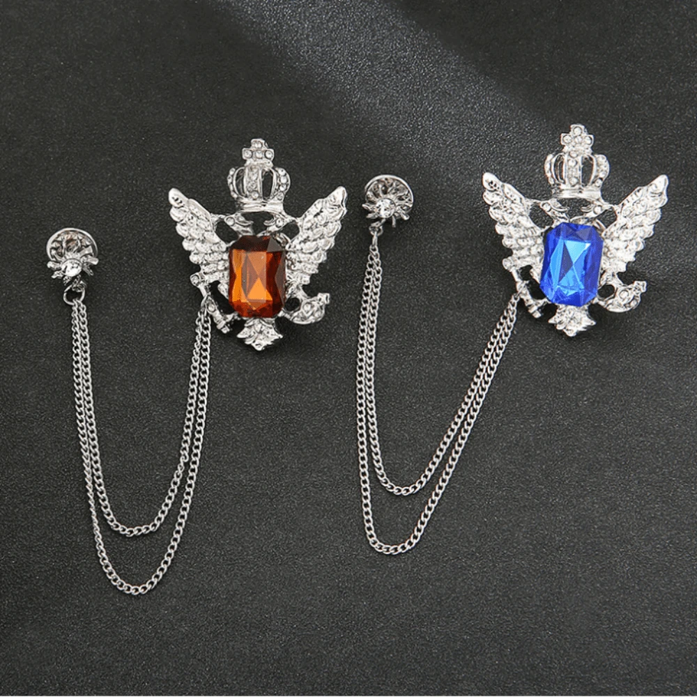 Classic Men's Gemstone Brooch With Chain In Multiple Colors For Suit ...