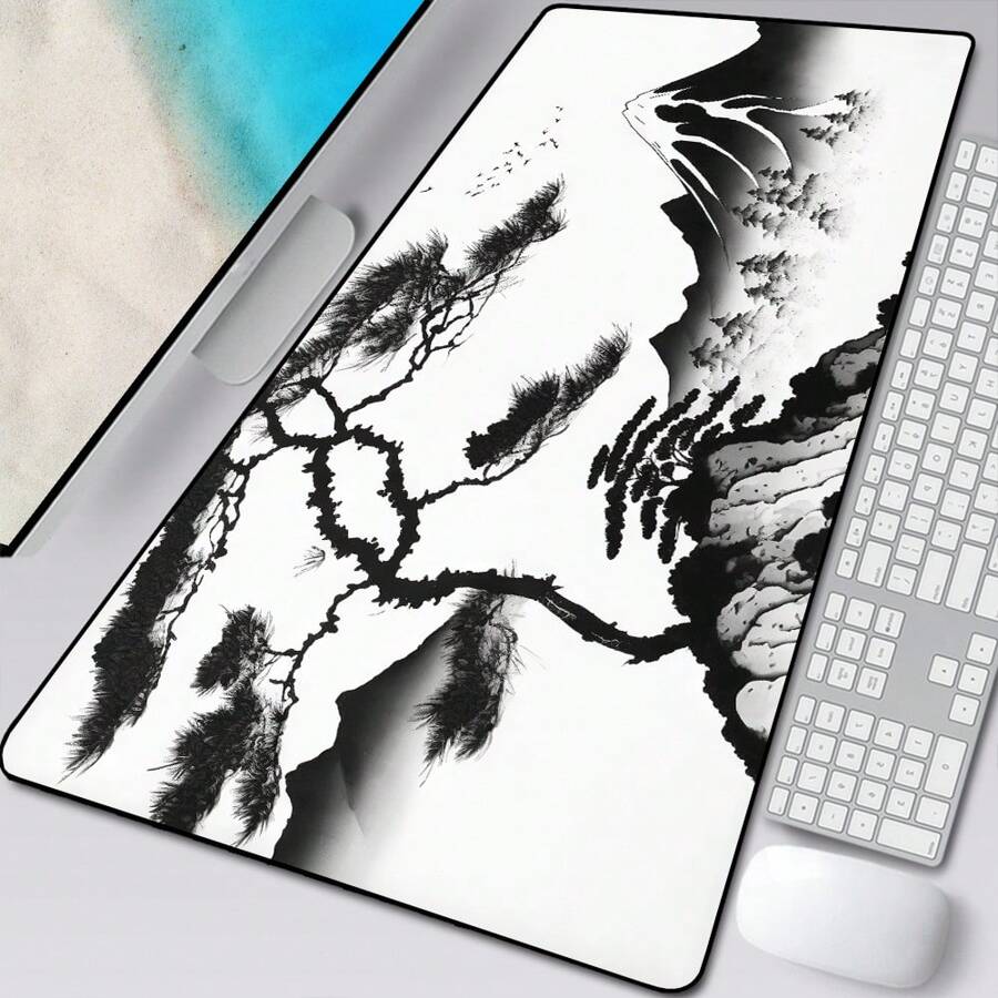 Stor konstmusmatta Vit svart skrivbordsskyddsdyna på bordet Datormatta ...