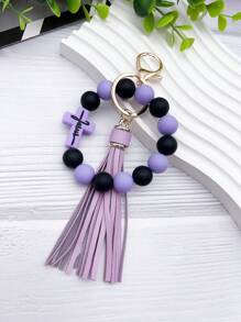 1pc Simple Style Jesus Cross Silicone Beaded Tassel Wrist Keychain, Bag ...