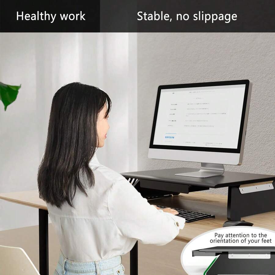Ergonomic Monitor Stand, Durable Wooden Desk Stand With Storage Shelf ...