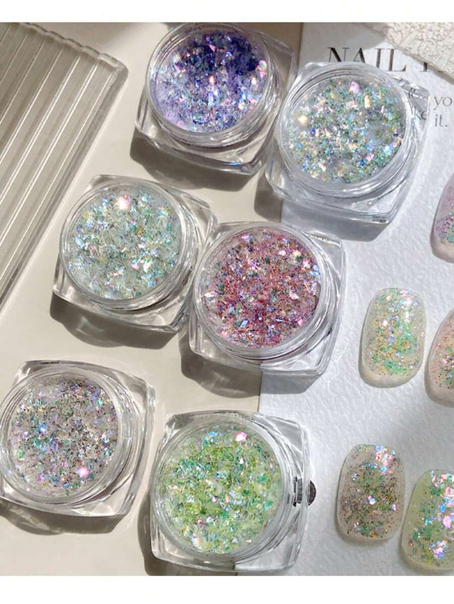 1box/6 Colors Nail Art Glitter Powder Set - Opal/Glitter Dust Kit For ...