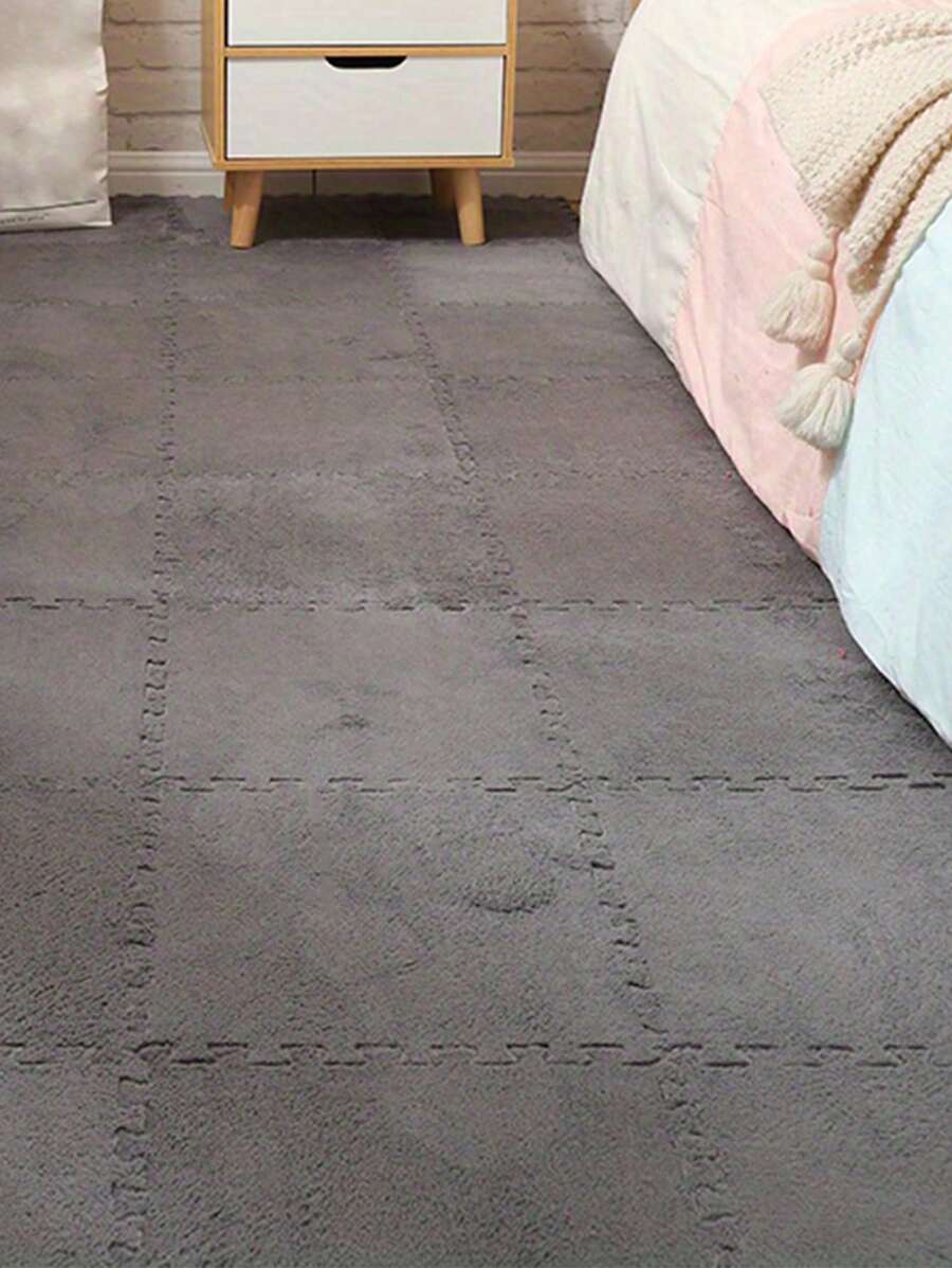 12pcs Interlocking Foam Mats, Fluffy Carpet Tiles Plush Floor Tiles ...