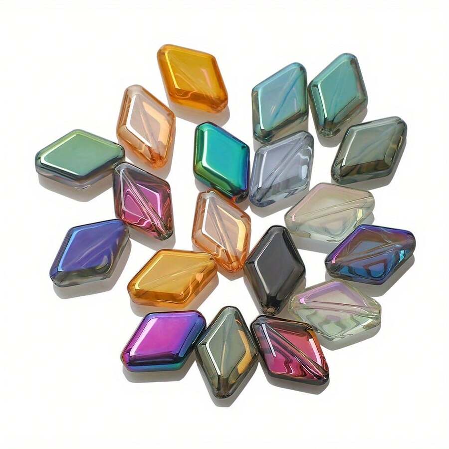 15pcs Mixed Color Diamond-Shaped Beads With Middle Hole, Electroplated ...
