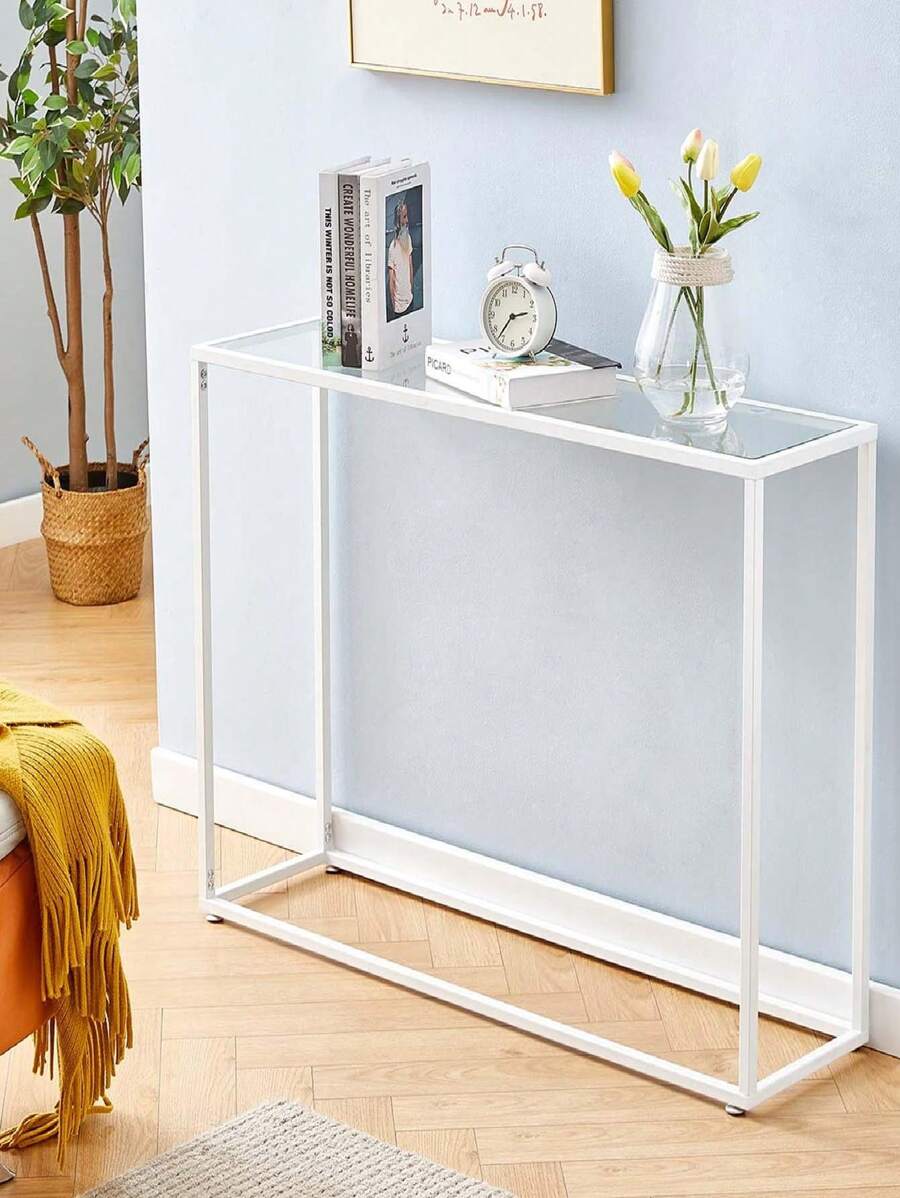 Elegant Console Table With Tempered Glass Top, Multifunctional Entryway ...