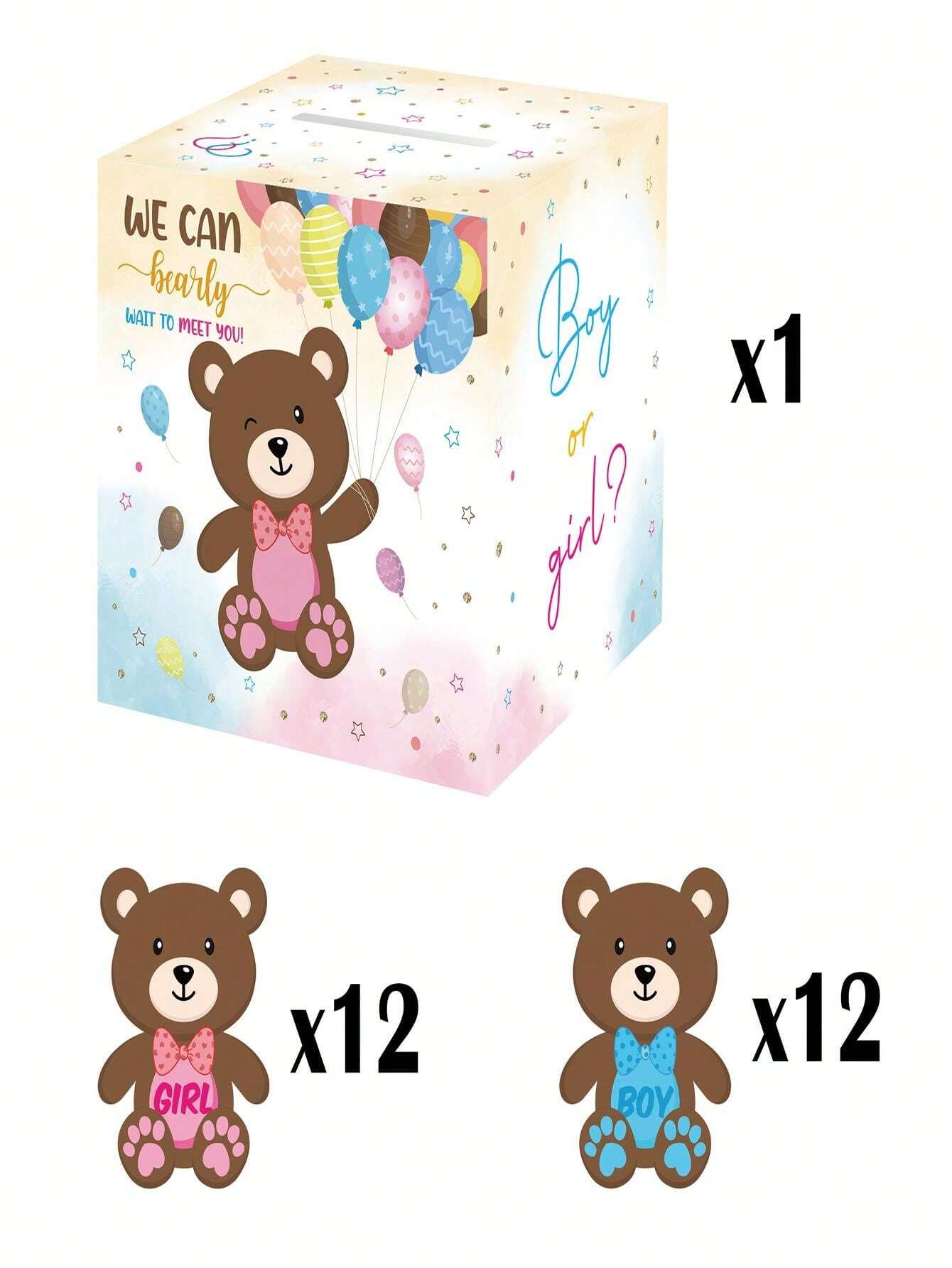 1set Gender Reveal Game Card, Pink And Blue Bear Ballot Box, Create A ...