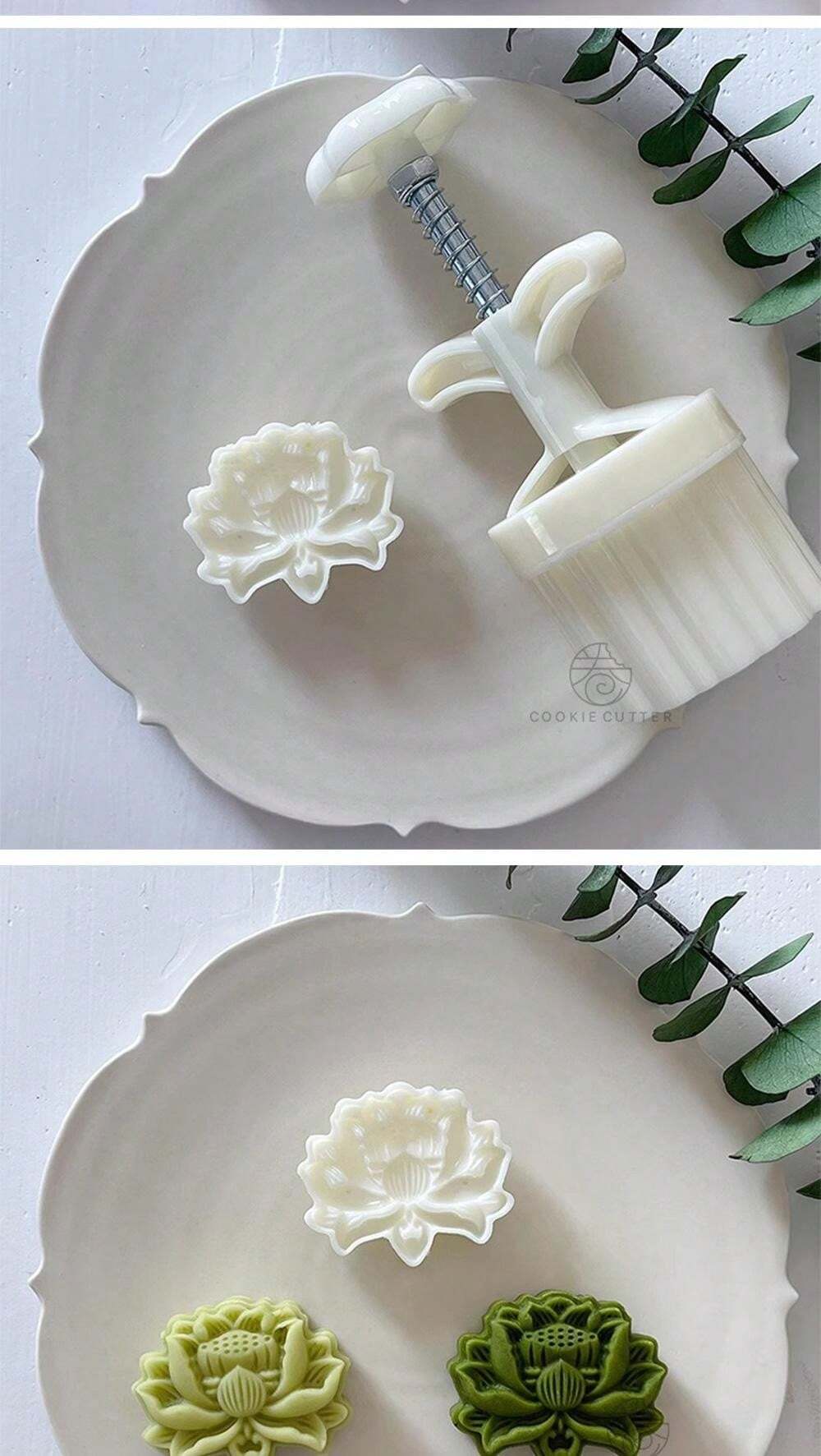 50g Lotus Moon Cake Mold Flower Pattern Pastry ABS Plastics Stamp Mung ...
