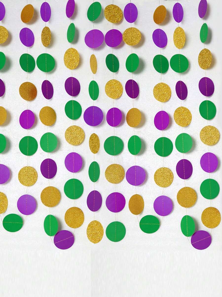 1 banderín circular de papel, banderín circular dorado, morado y verde ...