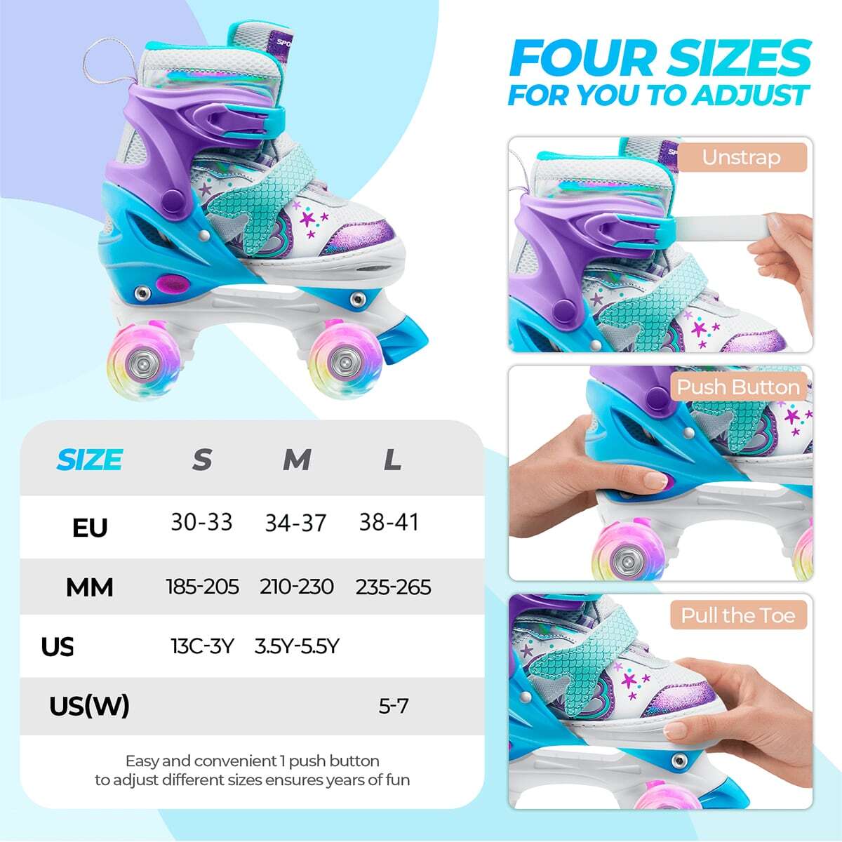 Teenagers Fashionable Double Row Roller Skates, Purple Color With ...