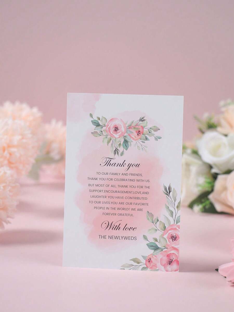 25pcs Flower Pattern Wedding Thank You Cards, Wedding Party Decoration ...