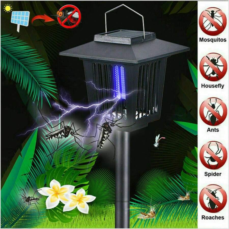 Waterproof Solar Power Mosquito Zapper LED Light Fly Bugs Killer Trap ...