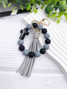 1pc Simple Style Jesus Cross Silicone Beaded Tassel Wrist Keychain, Bag ...