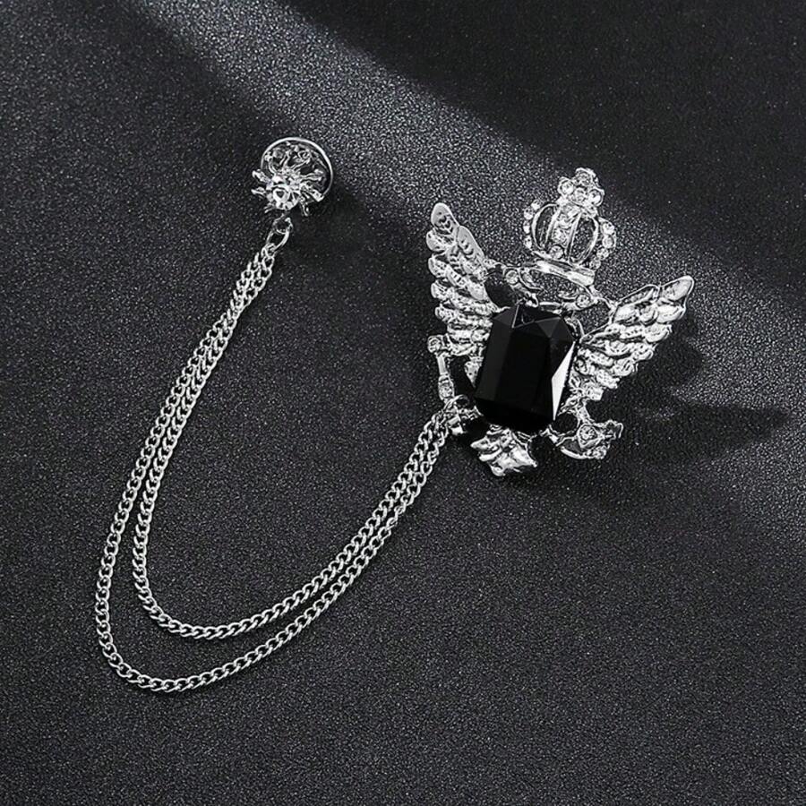 Classic Men's Gemstone Brooch With Chain In Multiple Colors For Suit ...