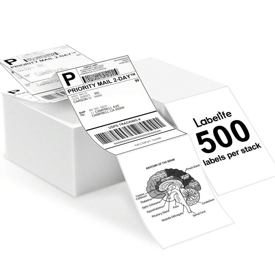 2Pack/1000Labels Labelife Thermal Direct 4x6 Shipping Labels Fanfold ...