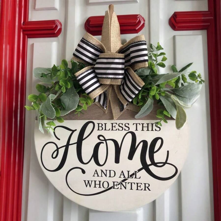Funny Front Door Sign With Clothes Hanger And Wreath, Door Decoration ...