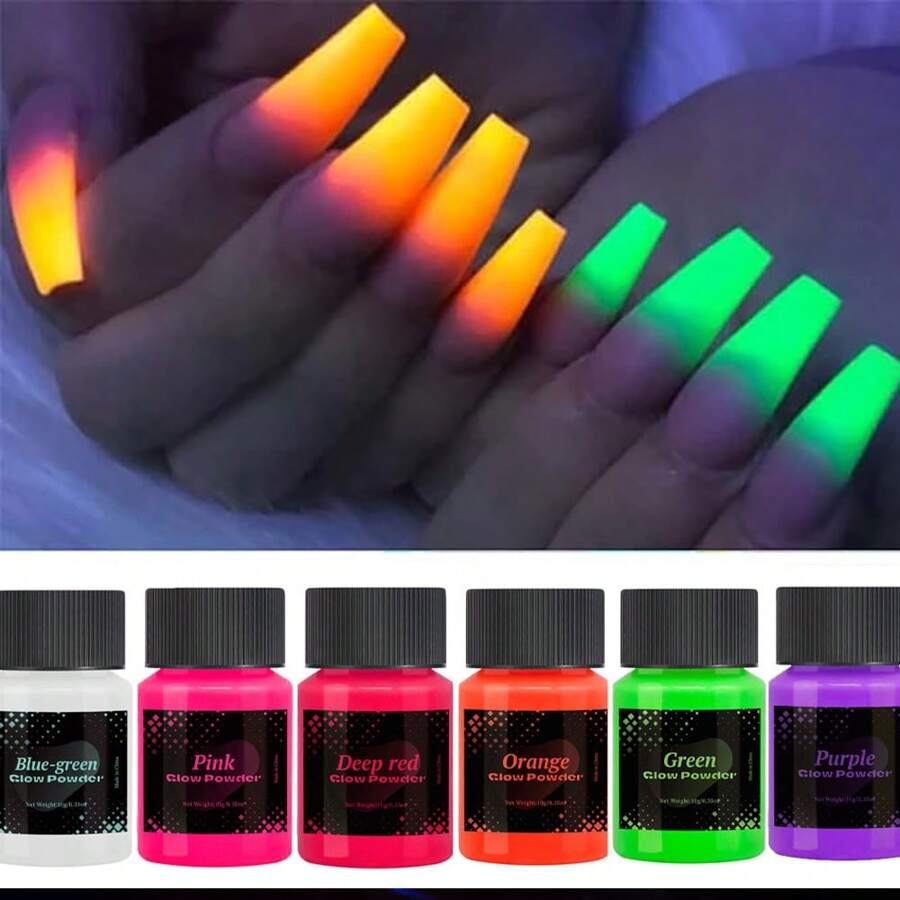 6 Colors Glow In The Dark Pigment Powder - Neon Acrylic Mica Powder ...