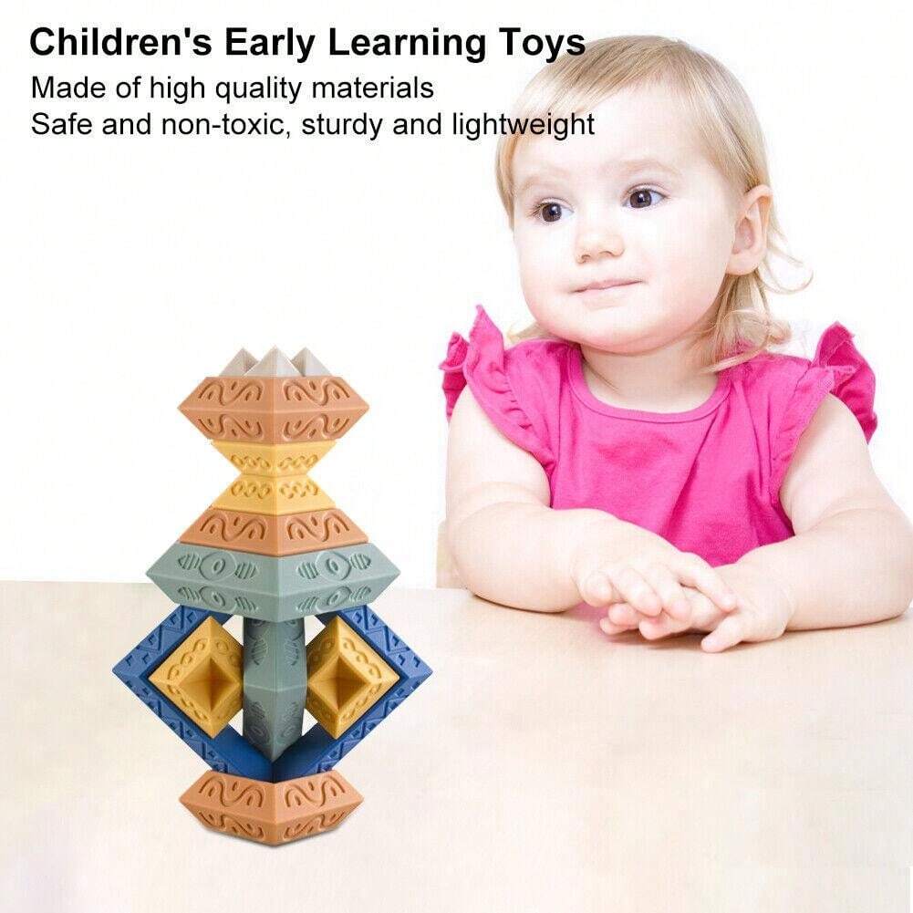 15pcs Soft Silicone Pyramid Building Blocks - Suitable For 1-3 Year Old ...