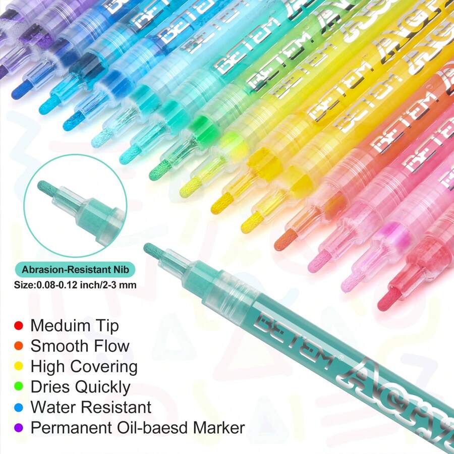 60 Colors Betem Acrylic Paint Markers Paint Pens, Premium Medium Tip ...