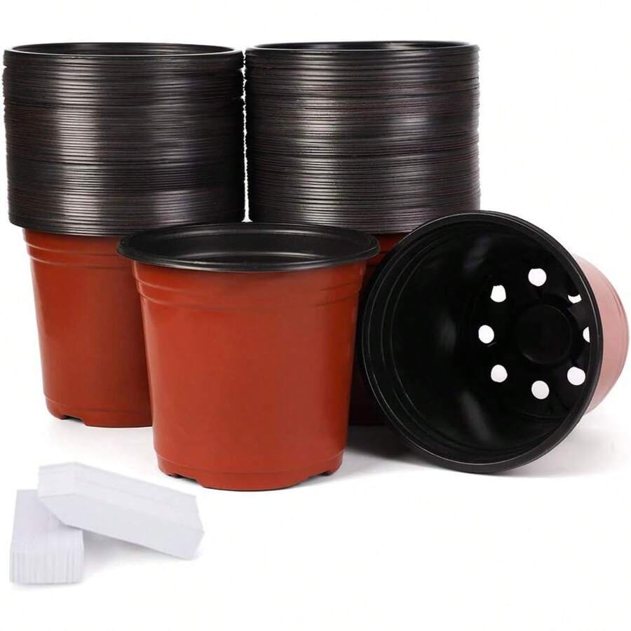 100-Pack 6 Inch Plastic Nursery Pots Come With 100 Pcs Labels, Seedling ...