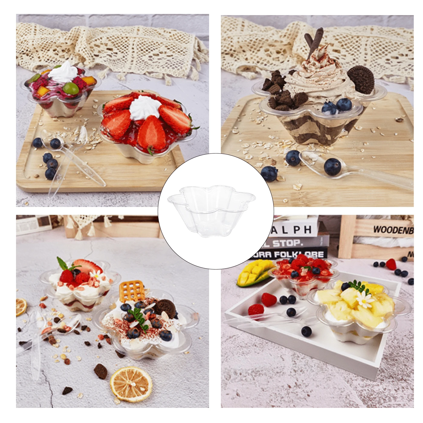 100pcs Flower Shaped Ice Cream Dessert Bowls, Flower Shaped Ice Cream ...