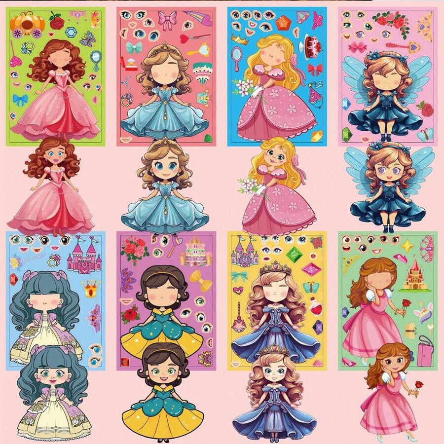 8 Sheets Make Your Own Princess Sticker Sheets For Kids With Princess ...