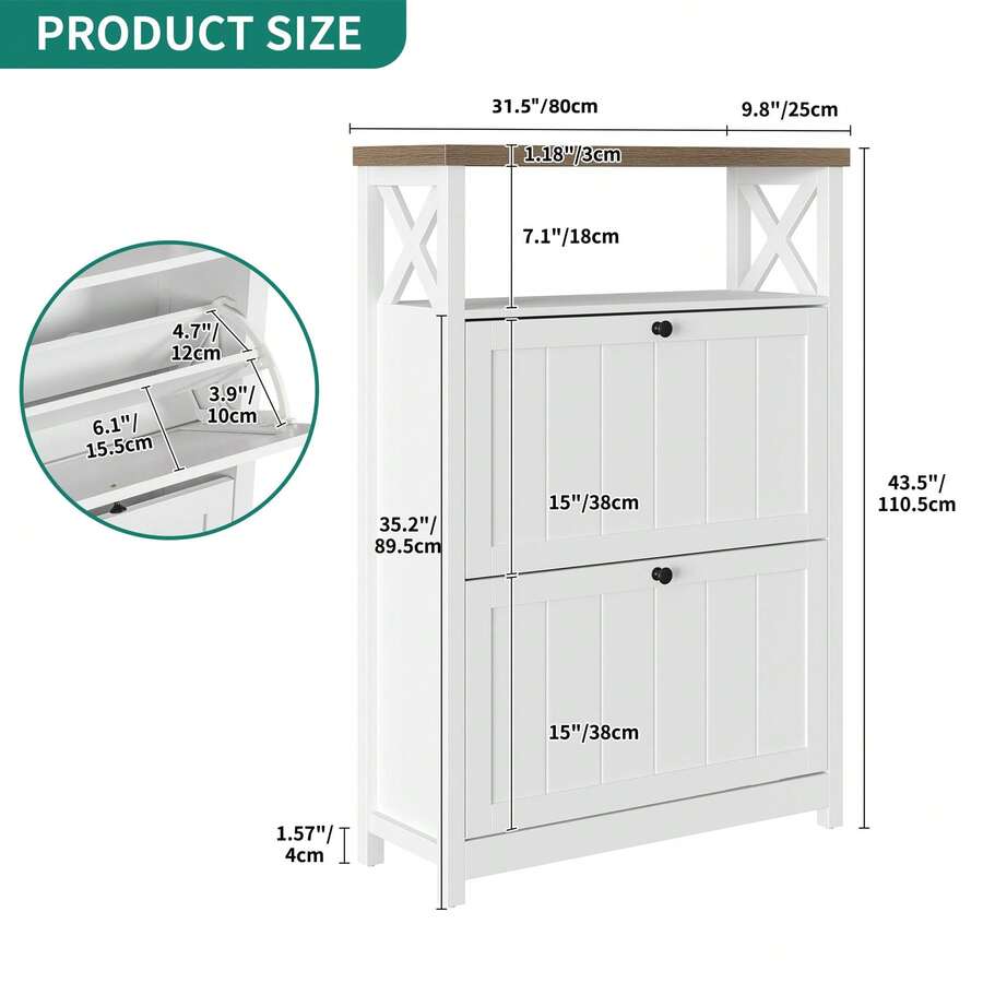 YITAHOME Modern White Shoe Cabinet With Flip Drawer & Open Shelf ...