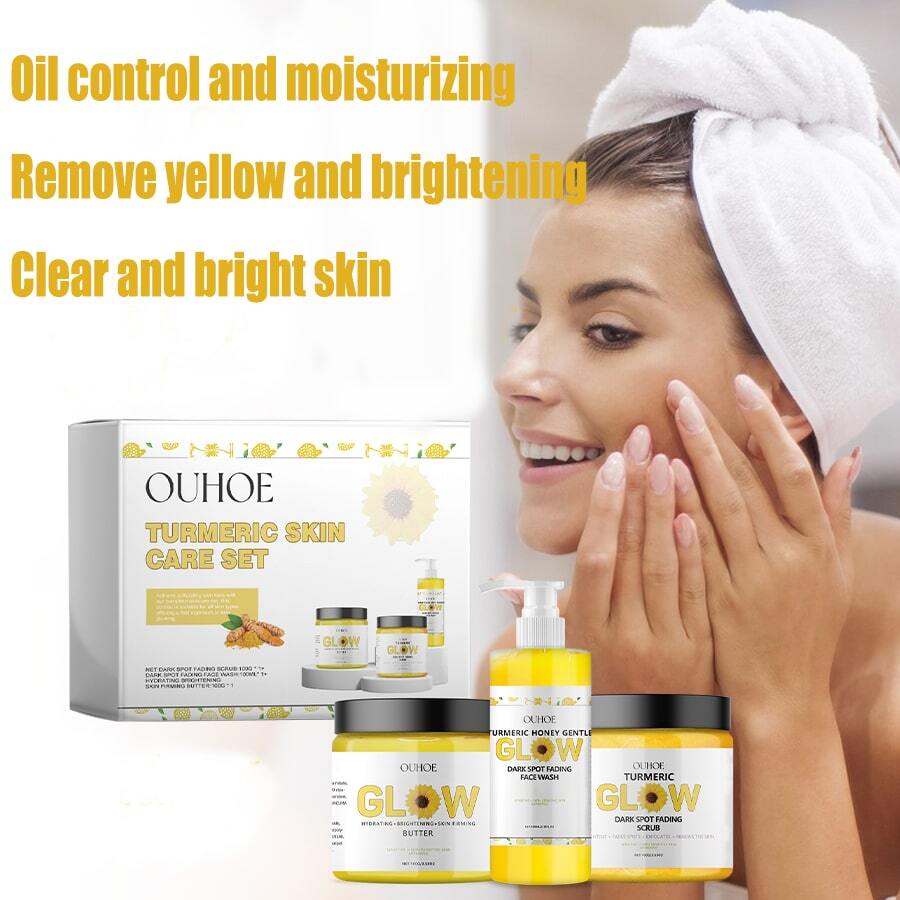 100ml Cleanser + 100g Moisturizer Cream + 100g Scrub OUHOE Turmeric ...