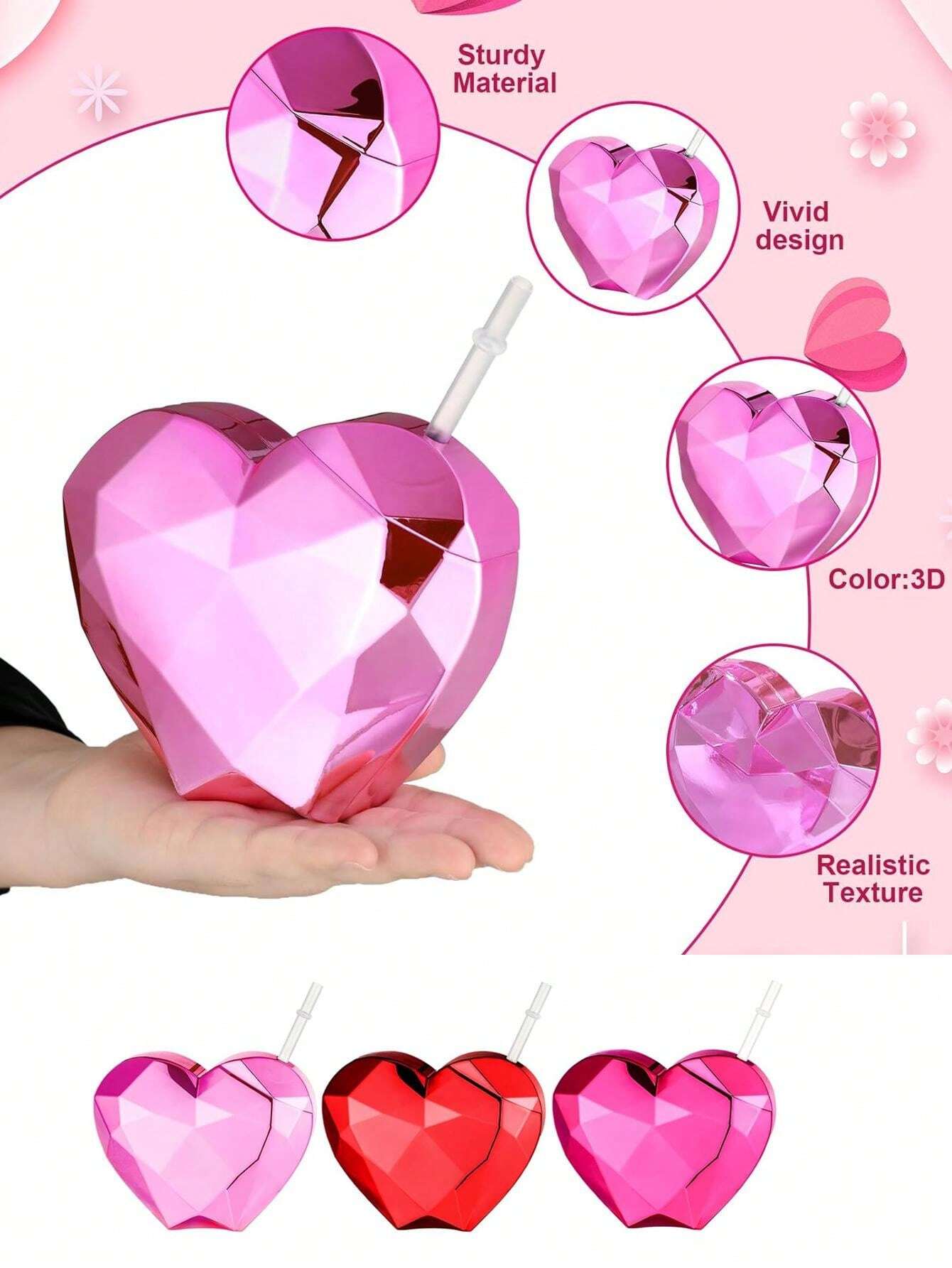 1pc Heart-Shaped 600ml Plastic Cup With Lid And Straw, Disposable ...