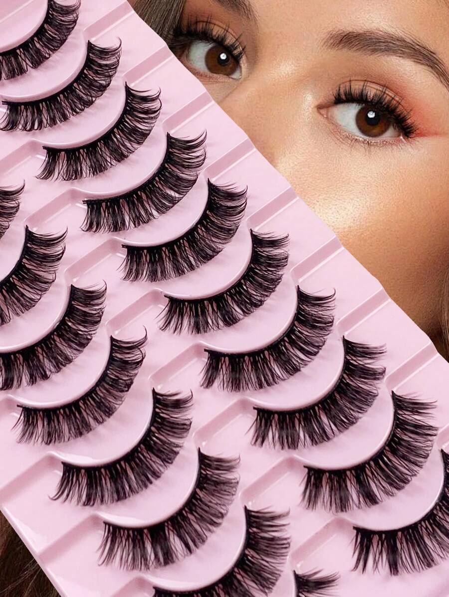 10 Pairs Russian Strip Lashes D Curl Wispy Fluffy False Eyelashes ...