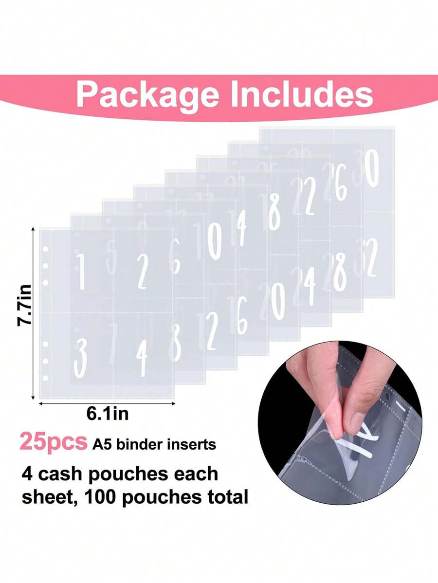 25 Sheets 100 Envelopes Money Saving Challenge A5 Ring Binder Inserts ...