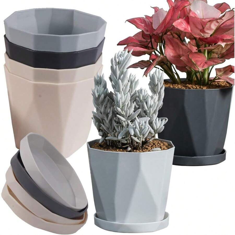 Plant Pots Indoor Plastic Flower Pots Outdoor 5 Inch Set Of 6 Pack With ...