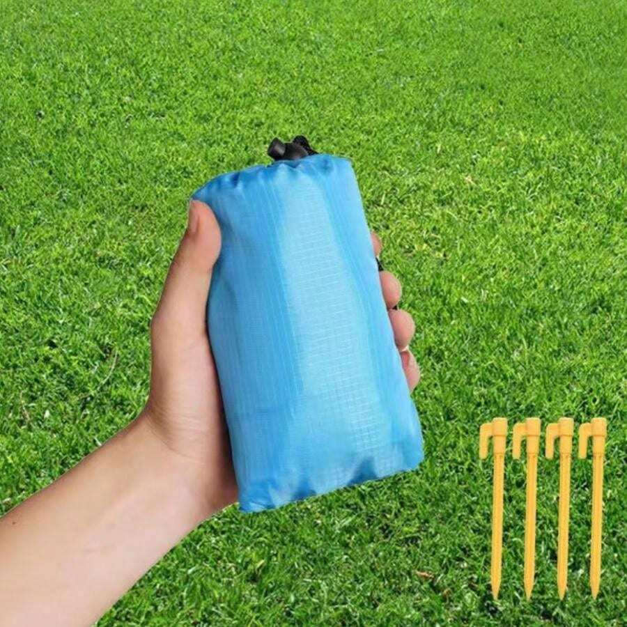1pc Pocket Picnic Mat With 4 Ground Stakes, 1m X 2m Outdoor Moisture ...
