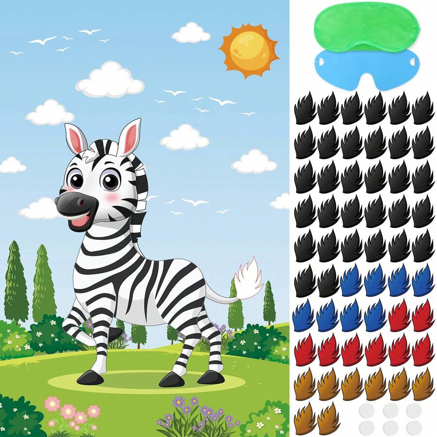 Pin The Tail On The Zebra Party Games For Wild Animal Birthday Party ...