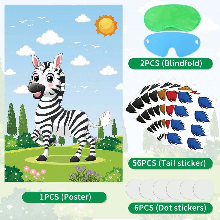 Pin The Tail On The Zebra Party Games For Wild Animal Birthday Party ...