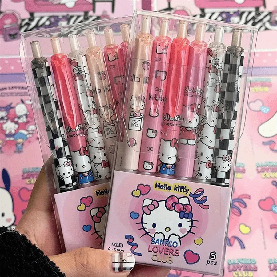 6pcs/Set Hello Kitty And Kuromi Retractable Ballpoint Pen, Medium Point ...