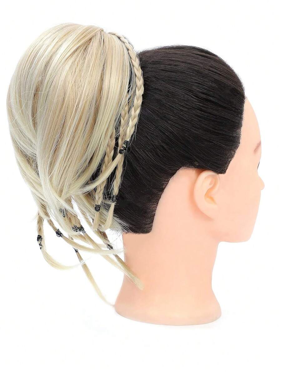 12 นิ้วสังเคราะห์ Messy Bun Unkempt Wave Elastic Braid Braid ผม Curl ผู้หญิง Instant Ponytail ...