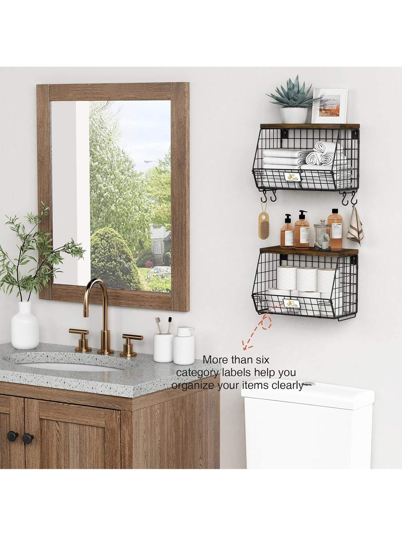 2 PCS Easy-To-Assemble Dual-Tier Metal Hanging Basket With Wooden Lid ...