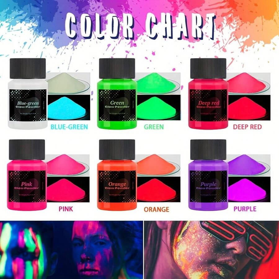 6 Colors Glow In The Dark Pigment Powder - Neon Acrylic Mica Powder ...