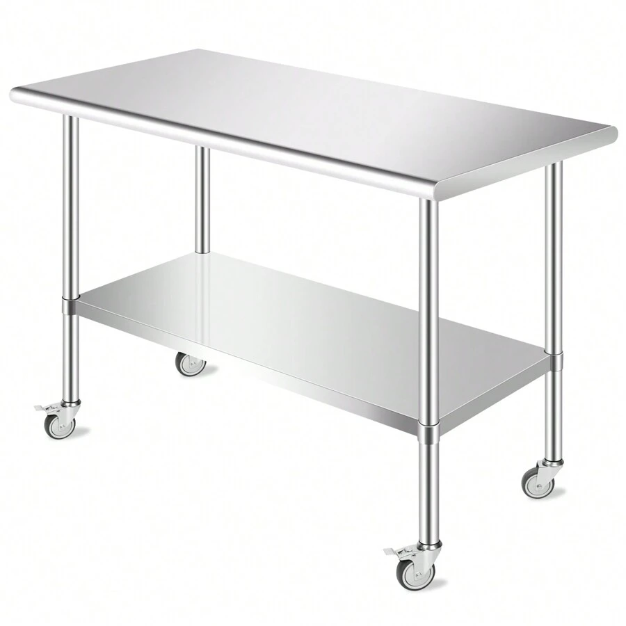 Stainless Steel Work Table With 4 Wheels Commercial Food Prep Worktable ...
