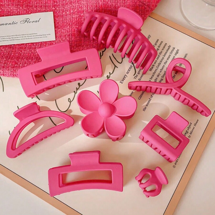 1pc Dopamine Style Claw Clip, Matte Pink Hair Clip, Y2K Style Pink Claw ...