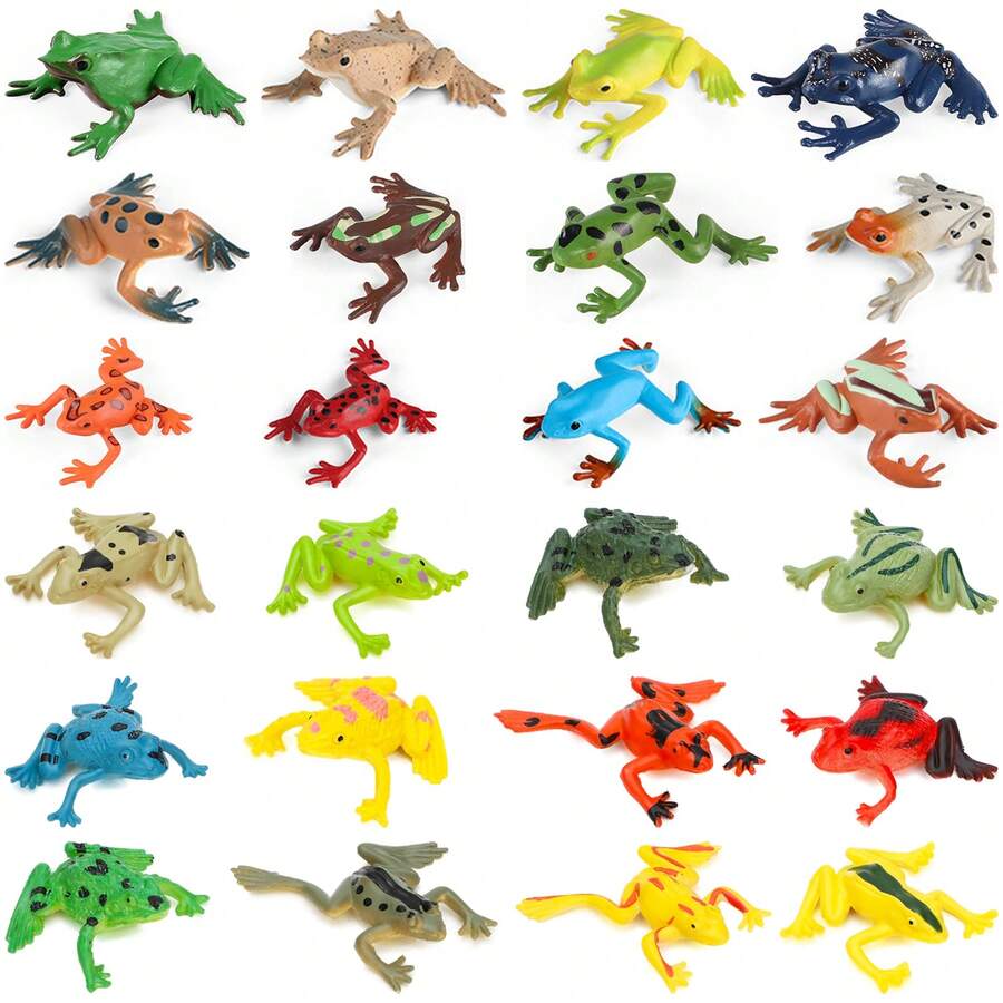 24 Pieces Mini Frogs Figurines Playset Hand Painted Tiny Frogs ...