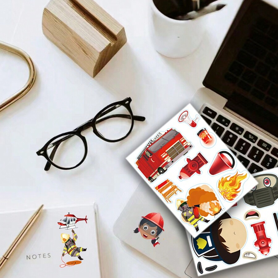 8 Sheets Firefighter Sticker Make A Face Stickers Fireman Birthday ...