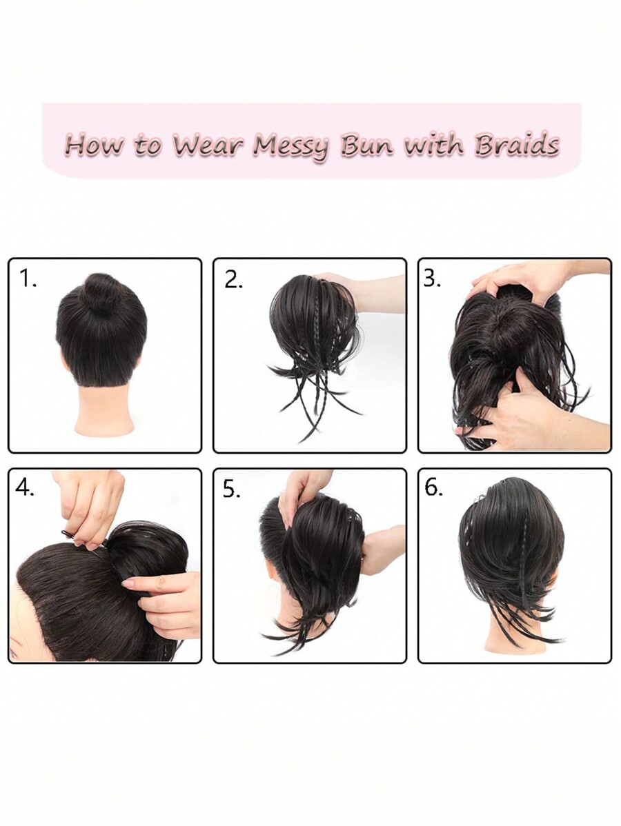 12 นิ้วสังเคราะห์ Messy Bun Unkempt Wave Elastic Braid Braid ผม Curl ผู้หญิง Instant Ponytail ...