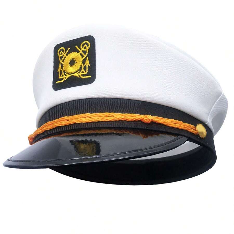 1-10pcs White Embroidered Captain Hat With Anchor Emblem, Adult Unisex ...