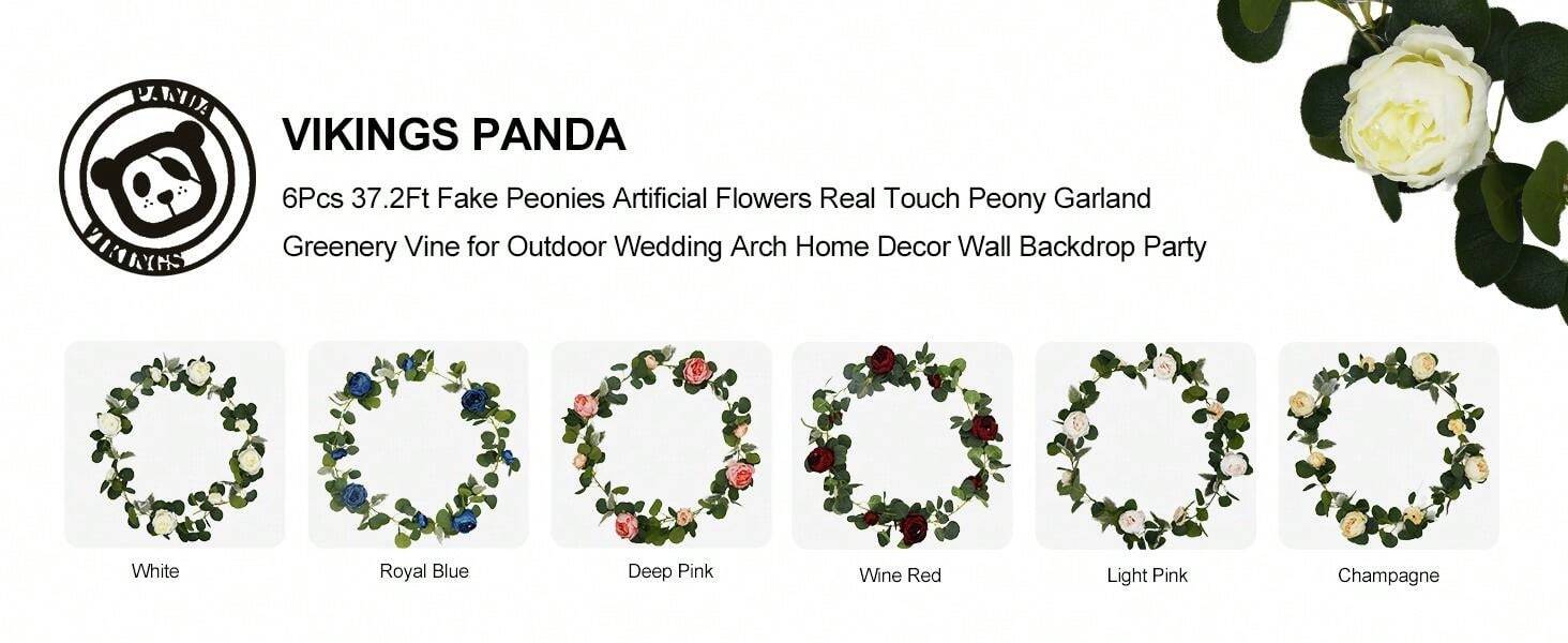 VIKINGS PANDA 2pcs Artificial Peony Flower Garlands, Each With 4 Large ...