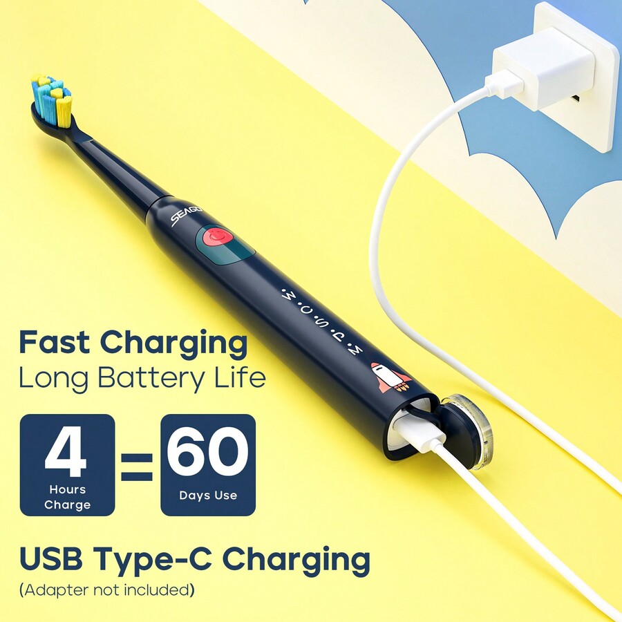 Seago Kids Electric Toothbrush Toothbrush With DIY Alphabet Letter Stickers Three Colors Soft ...