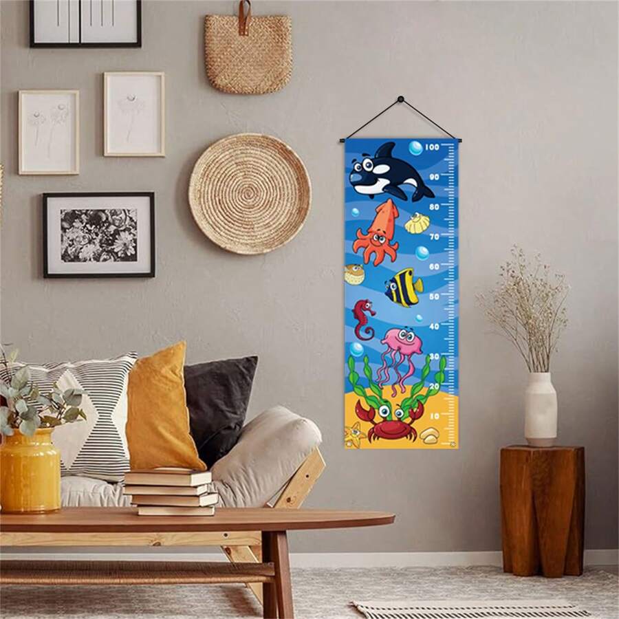 Growth Chart, Underwater World Ruler Height Measurement Canvas Wall ...