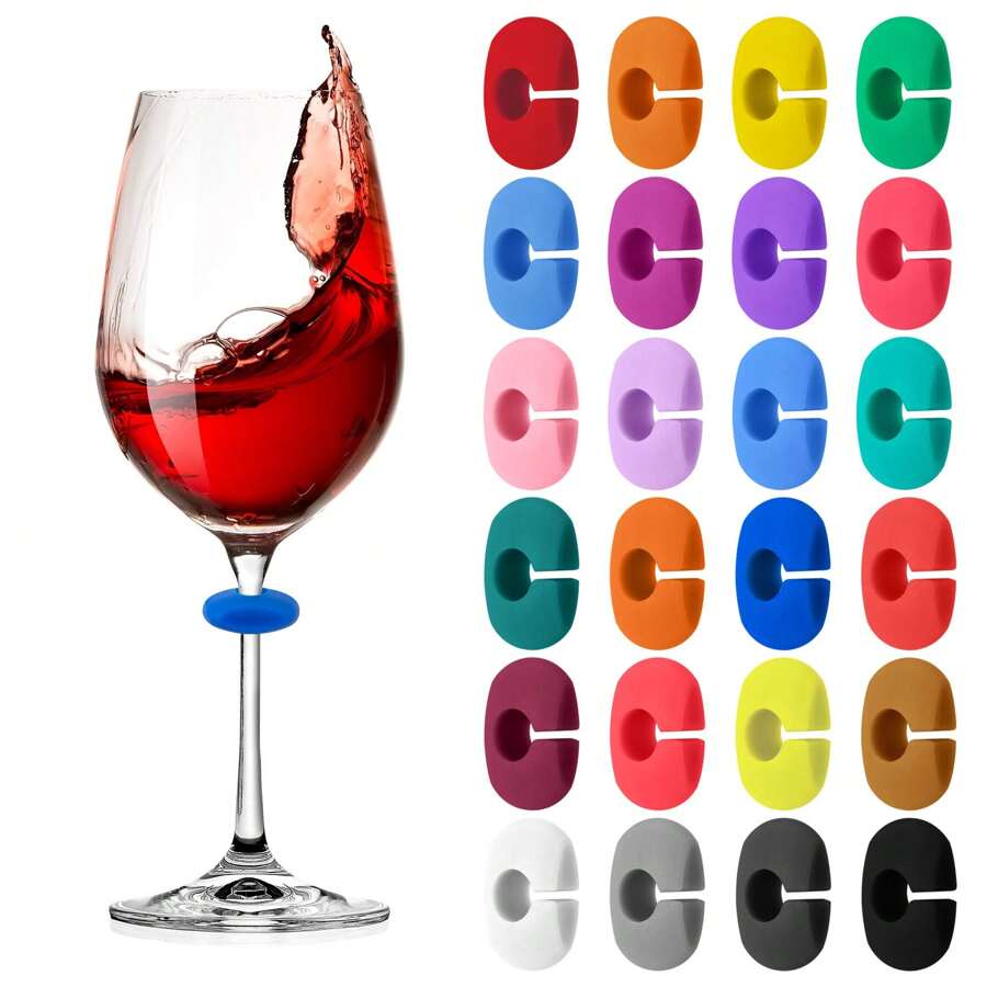 24 Pcs Wine Glass Charms Markers Drink Markers, Silicone Wine Glass ...