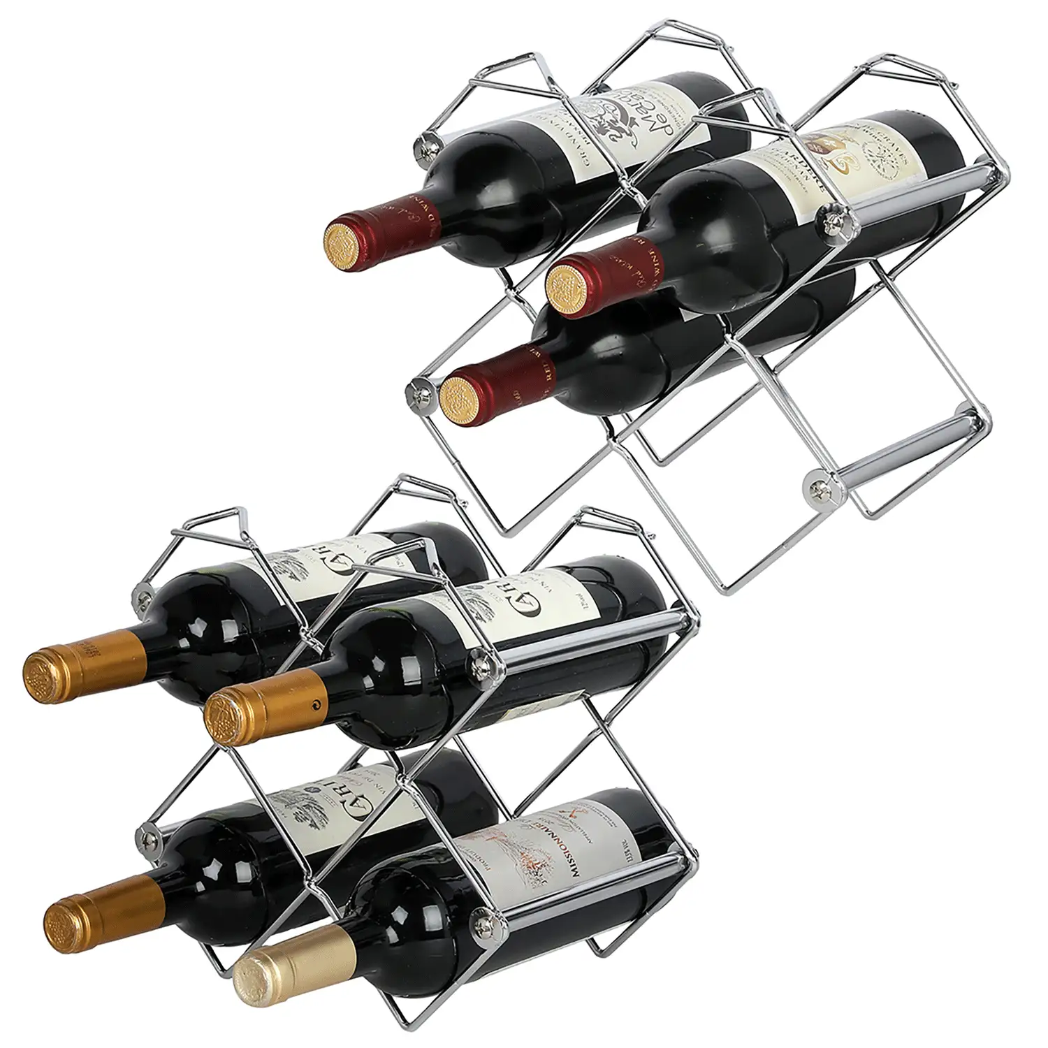 Set Of 2 Metal Silver Wine Holder Organizer, Diamond-Shaped Tabletop ...