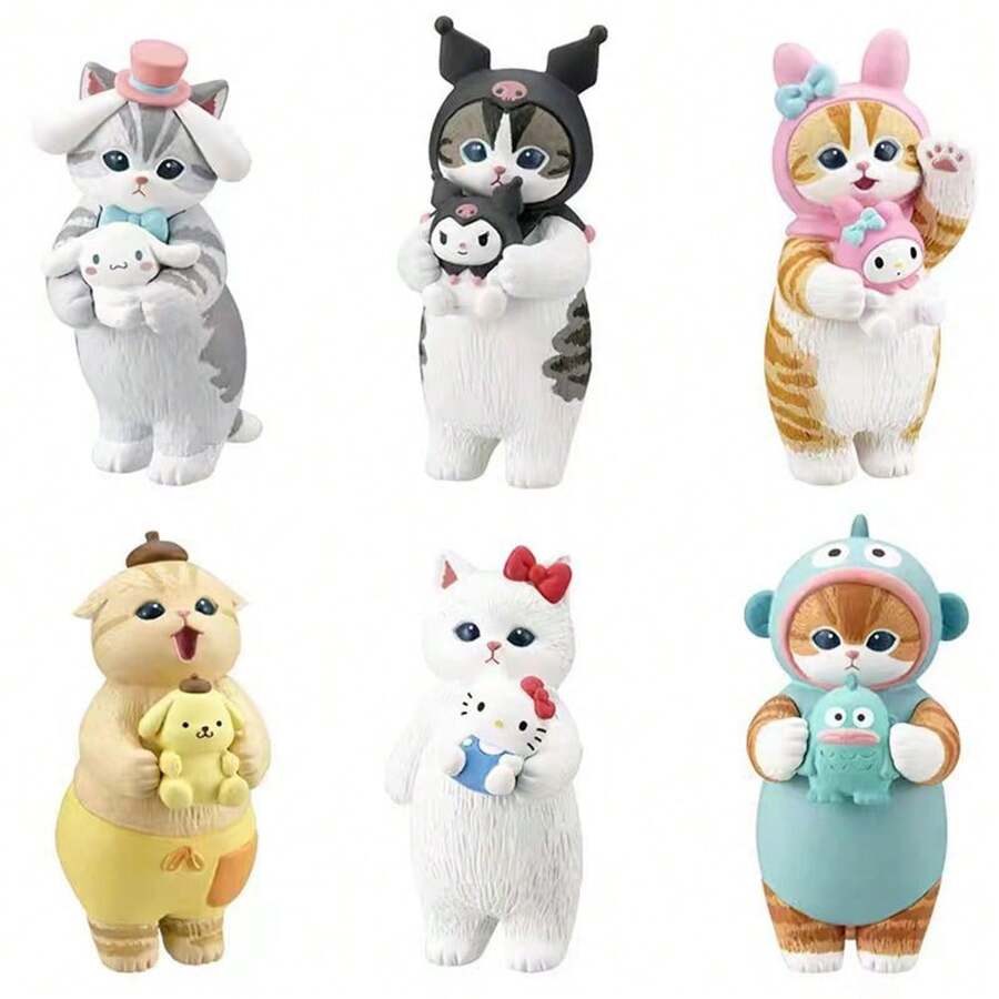 6 Pcs/Pack Cat Figure 5cm Mini Kawaii Model PVC Dolls Cute Lovely Cake ...